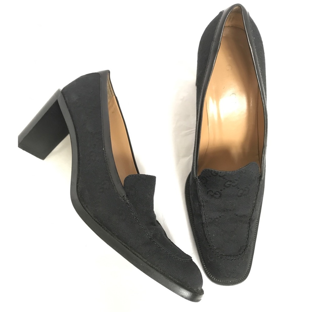 Gucci Gg Canvas Leather Moccasin Pumps - Gem